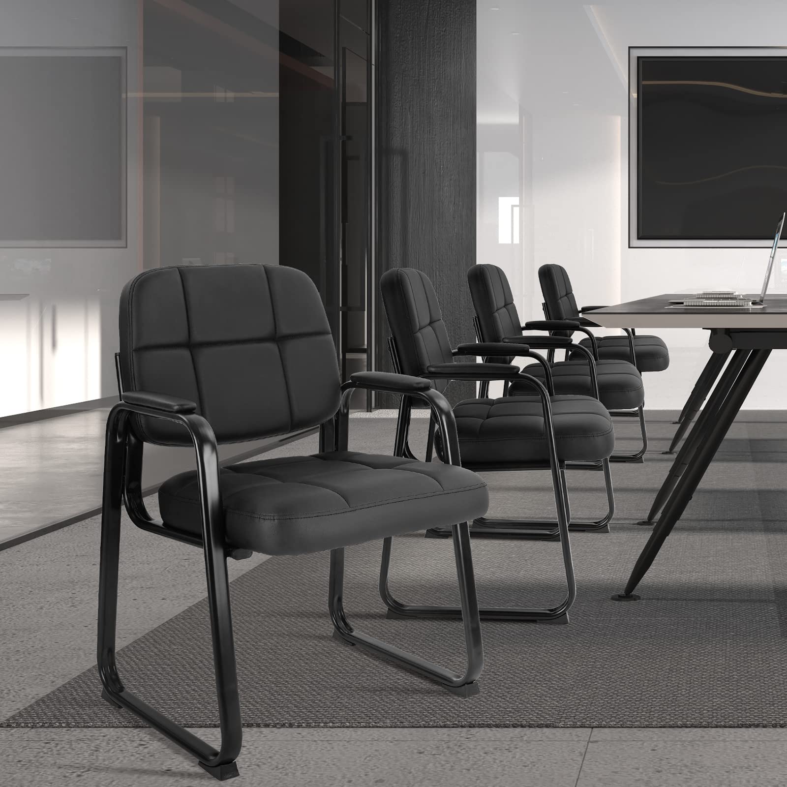 CLATINA Classic Reception Chair with Padded Armrests and Sled Base, Ergonomic Guest Chair for Office Conference Waiting Meeting Room, Black (2 Pack)