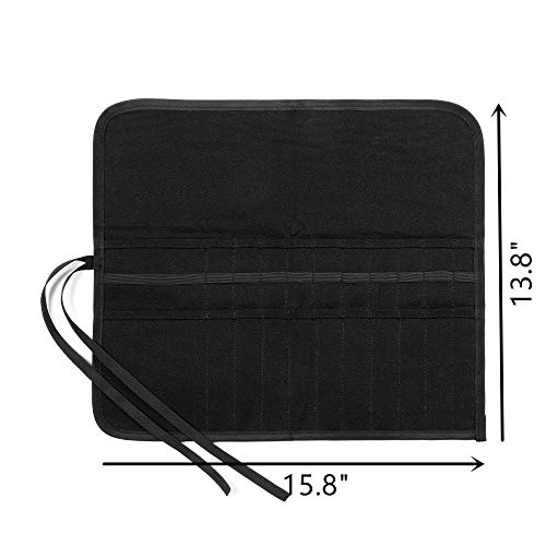 Denifiter 22 Pockets Waxed Canvas Roll-up Pencil Bag, Heavy Duty Portable Watercolor Oil Brush Canvas Pouch ( Black )