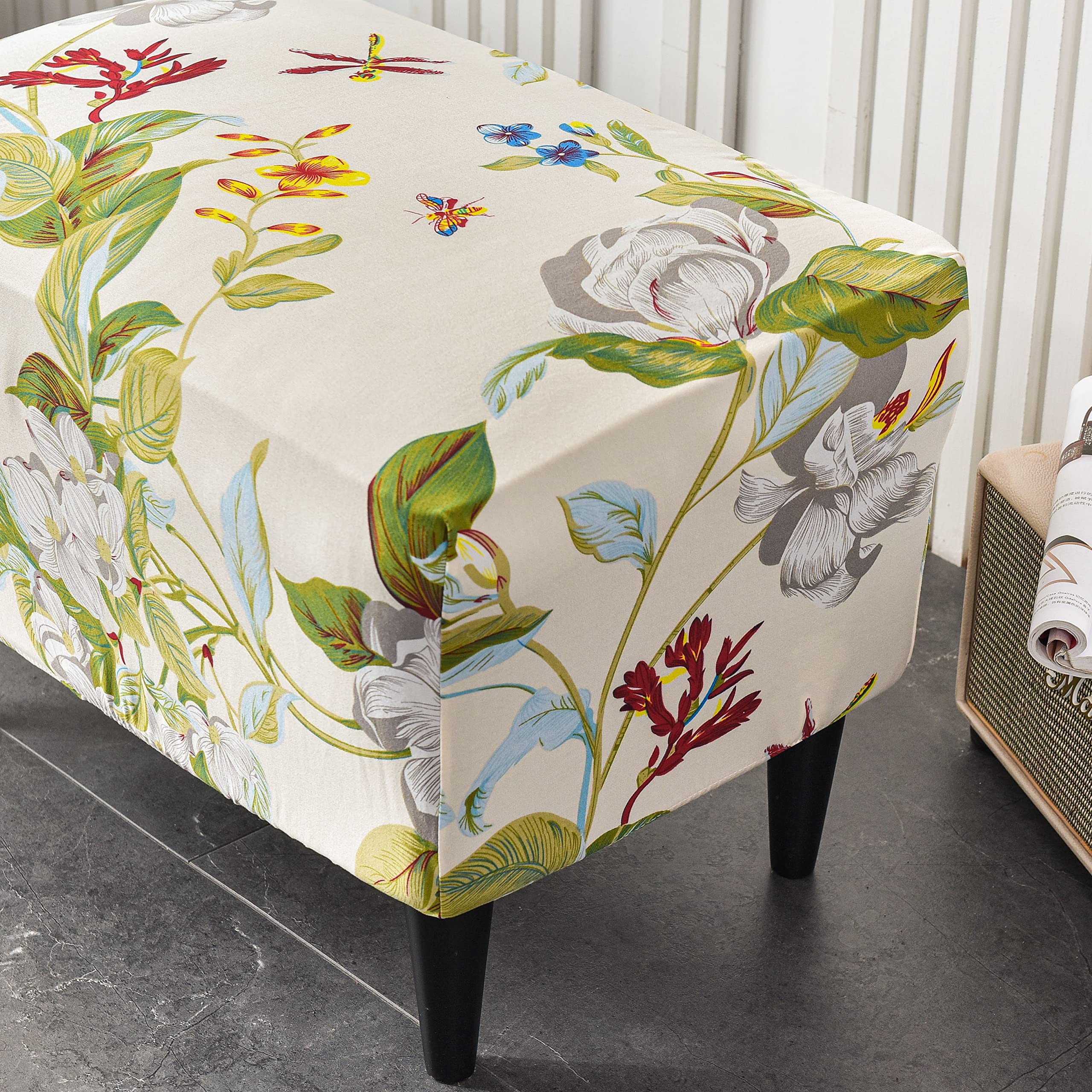 CRFATOP Ottoman Chair Cover X-Large Ottoman Chair Slipcovers Printed Rectangle Storage Stool Cover Stretch Footstool Footrest Sofa Slipcovers with Elastic Bottom,30