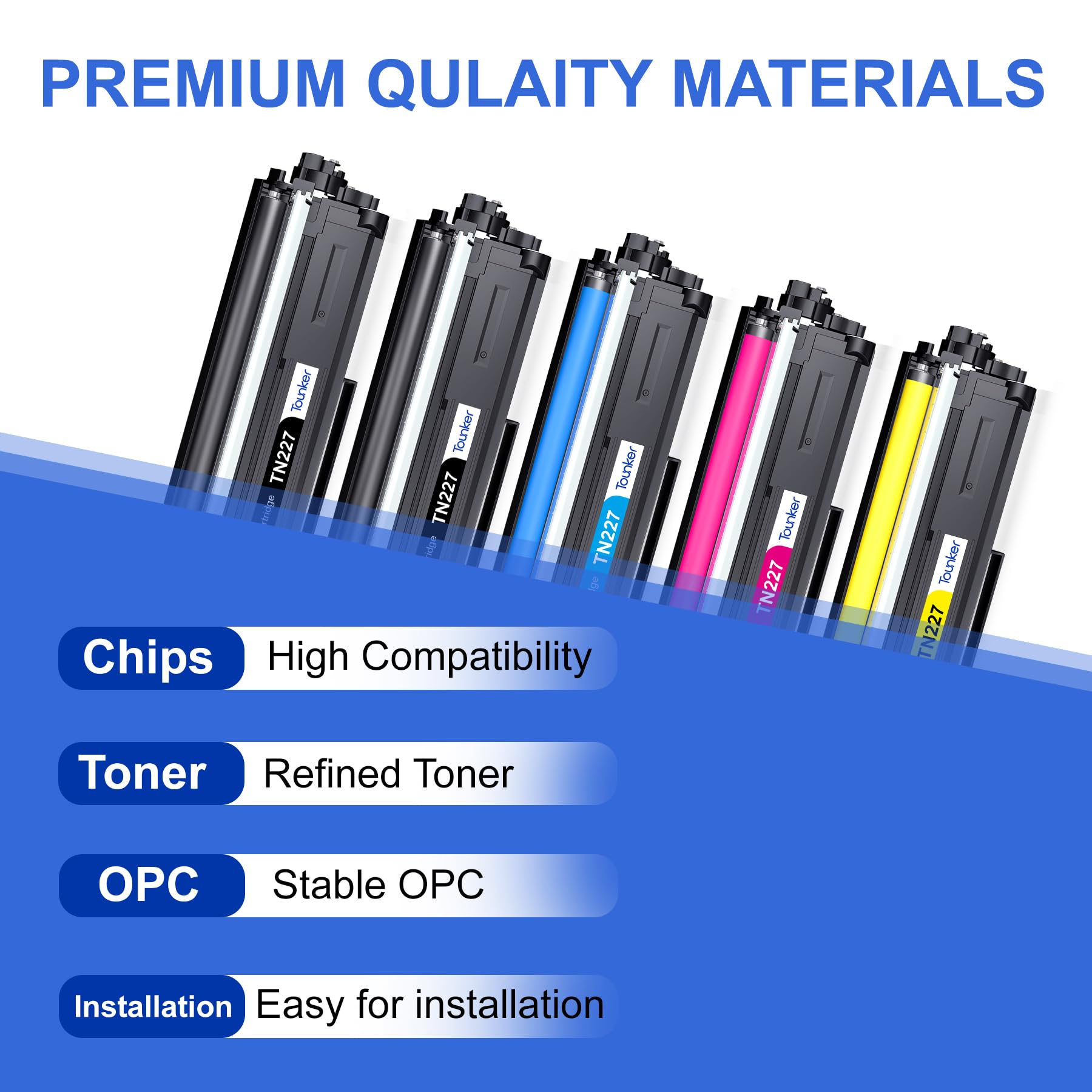 Tounker TN227BK/C/M/Y High Yield Toner Cartridges Compatible for Brother TN227 TN227BK TN-227 TN223 TN223BK for MFC-L3770CDW HL-L3270CDW HL-L3290CDW HL-L3210CW MFC-L3710CW Printer (5 Pack)