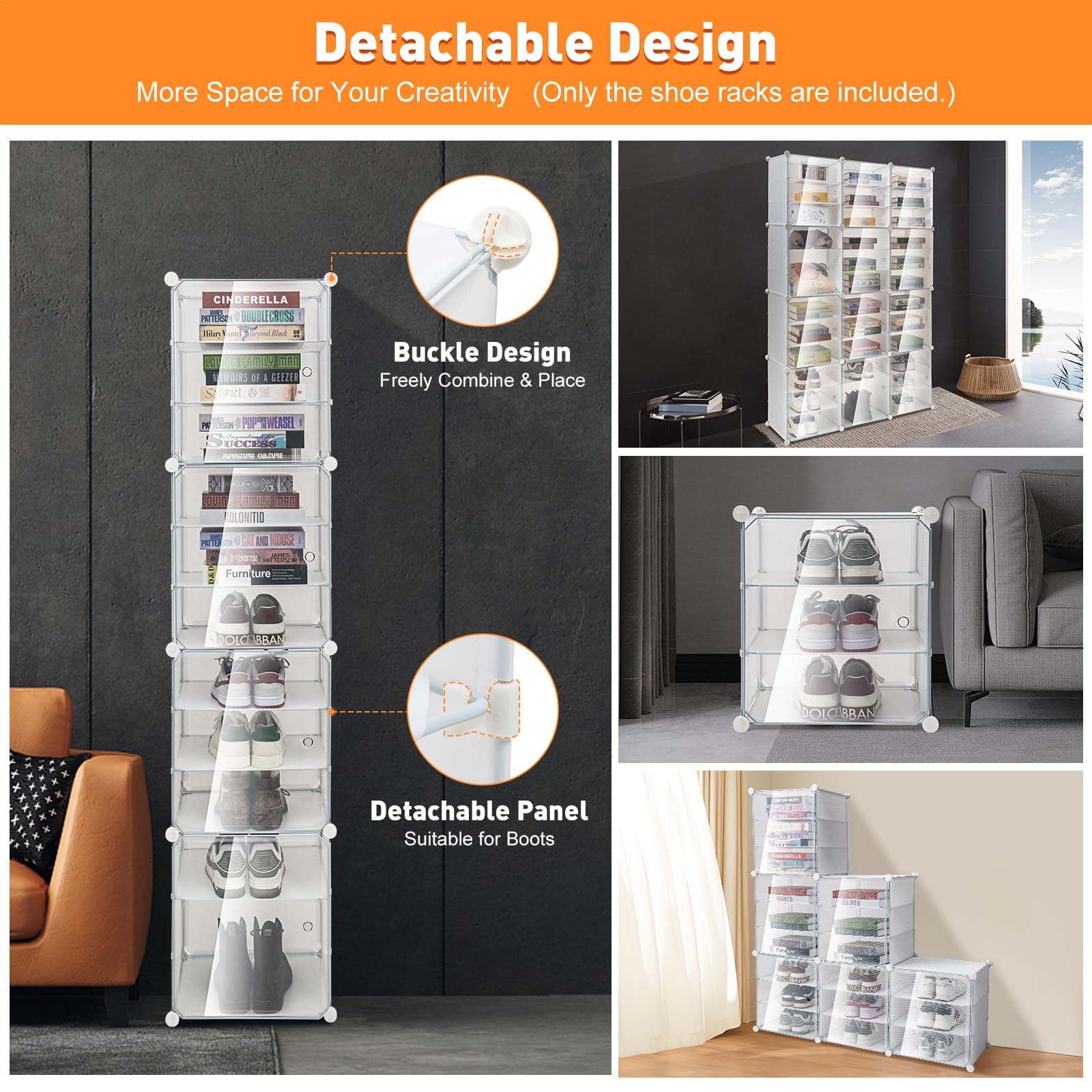 DDBESSIC Shoe Rack Organizer, 72 Pair Shoe Storage Cabinet with Door Cube Bookcase Storage Shelf Bookshelf Expandable Plastic Shoe Shelves for Closet, Entryway, Hallway, Bedroom