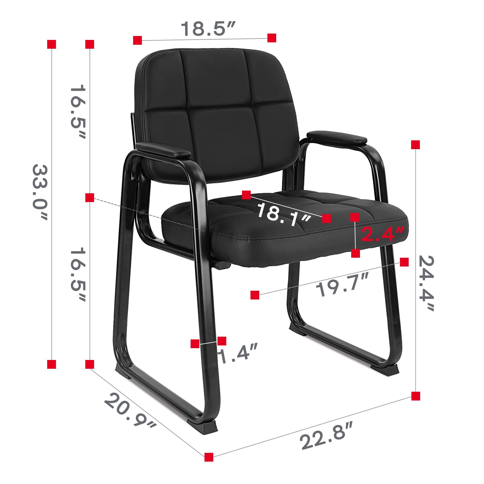 CLATINA Classic Reception Chair with Padded Armrests and Sled Base, Ergonomic Guest Chair for Office Conference Waiting Meeting Room, Black (2 Pack)