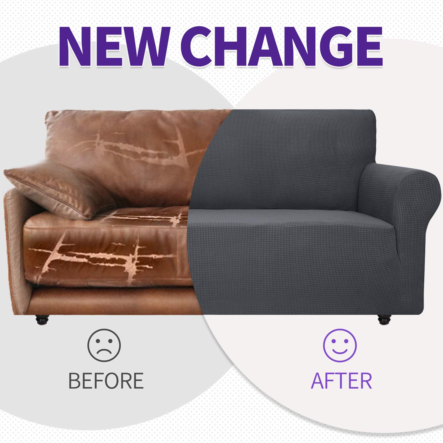 ZNSAYOTX Super Stretch Couch Cover (72"-92") Universal Sofa Covers with Elastic Bottom, Dog Cat Pets Friendly Washable Furniture Protector Fitted Sofa Slipcovers Stay in Place (Dark Grey, Sofa)