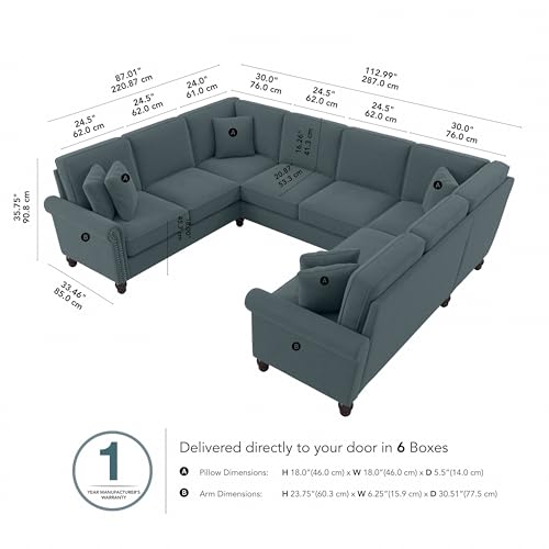 Bush Furniture Coventry U Shaped Sectional Couch, 113W, Turkish Blue Herringbone