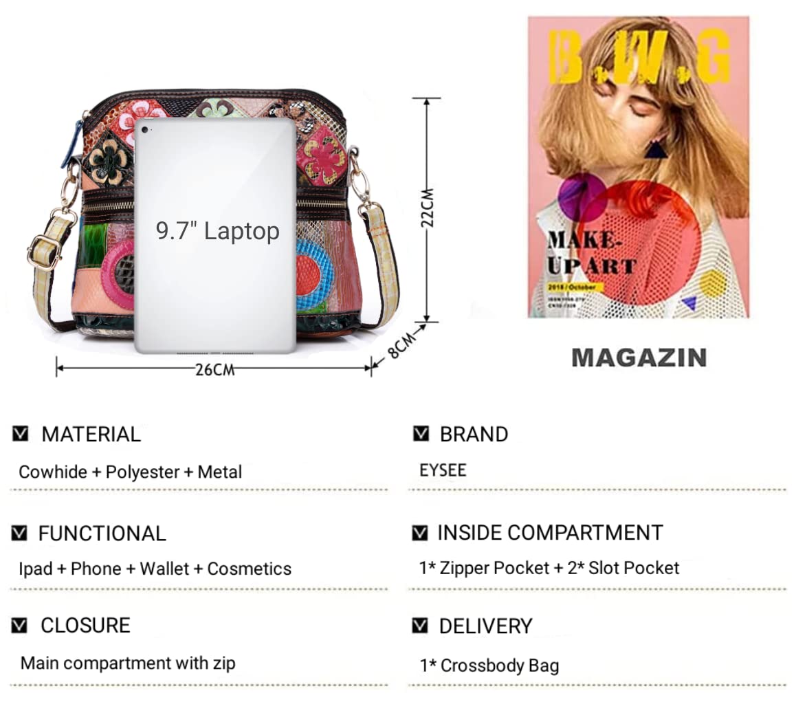 Eysee Crossbody Bag Women Multicolor, Leather Handbag Colorful Purses (Multicolour 1)