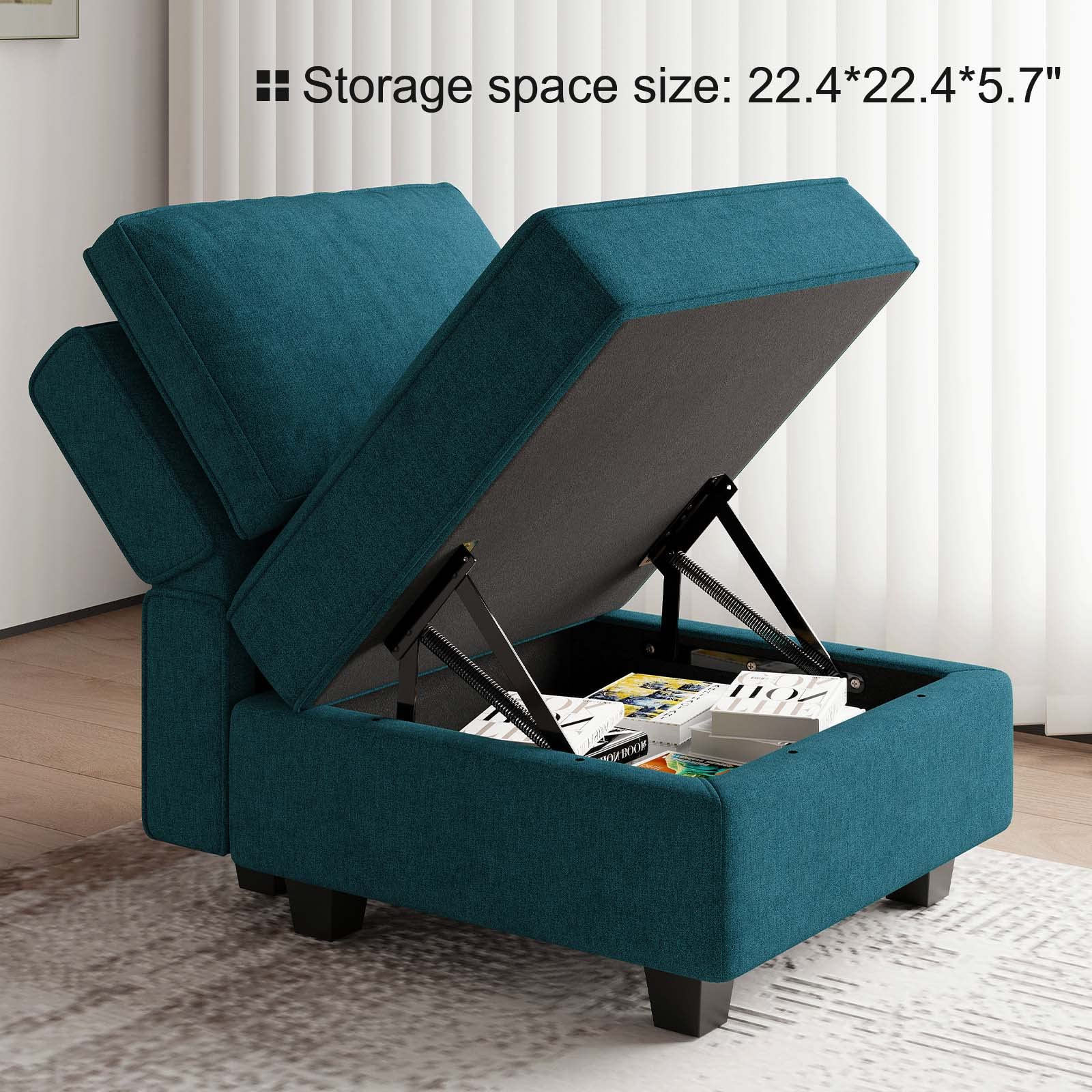 Belffin Sectional U Shaped Sofa Small Reversible Chaise Sectional Couch Convertible Ottoman Modular Sofa Couch Peacock Blue