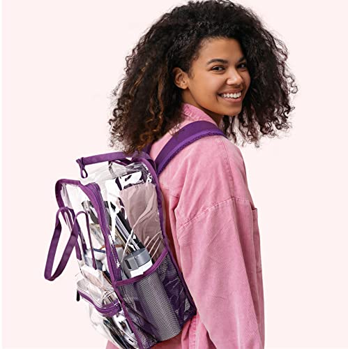 mommore Heavy Duty Clear Backpack Durable See Through Bookbags for Work (Purple, Large)