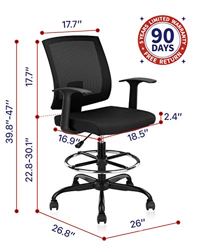 CLATINA Drafting Chair,Tall Office Mesh Chair Standing Desk Chair with Mid Back Adjustable Footrest Ring Swivel Task Chair for Computer Adults Desk 2pk