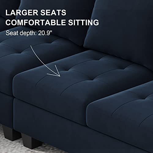 Belffin Velvet Convertible 4-Seat Sectional Sleeper Sofa with Reversible Chaise Sleeper Sectional Couch Bed with Storage Ottoman Sectional Sofa Couch Set Blue
