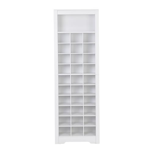 Goohome Stylish Design 30 Shoe Cubby Console, Contemporary Free Standing Tall 10-Tier Shoe Storage Cabinet with Multiple Storage Capacity and Versatile Use for Hallway, Entryway, Space-Saving
