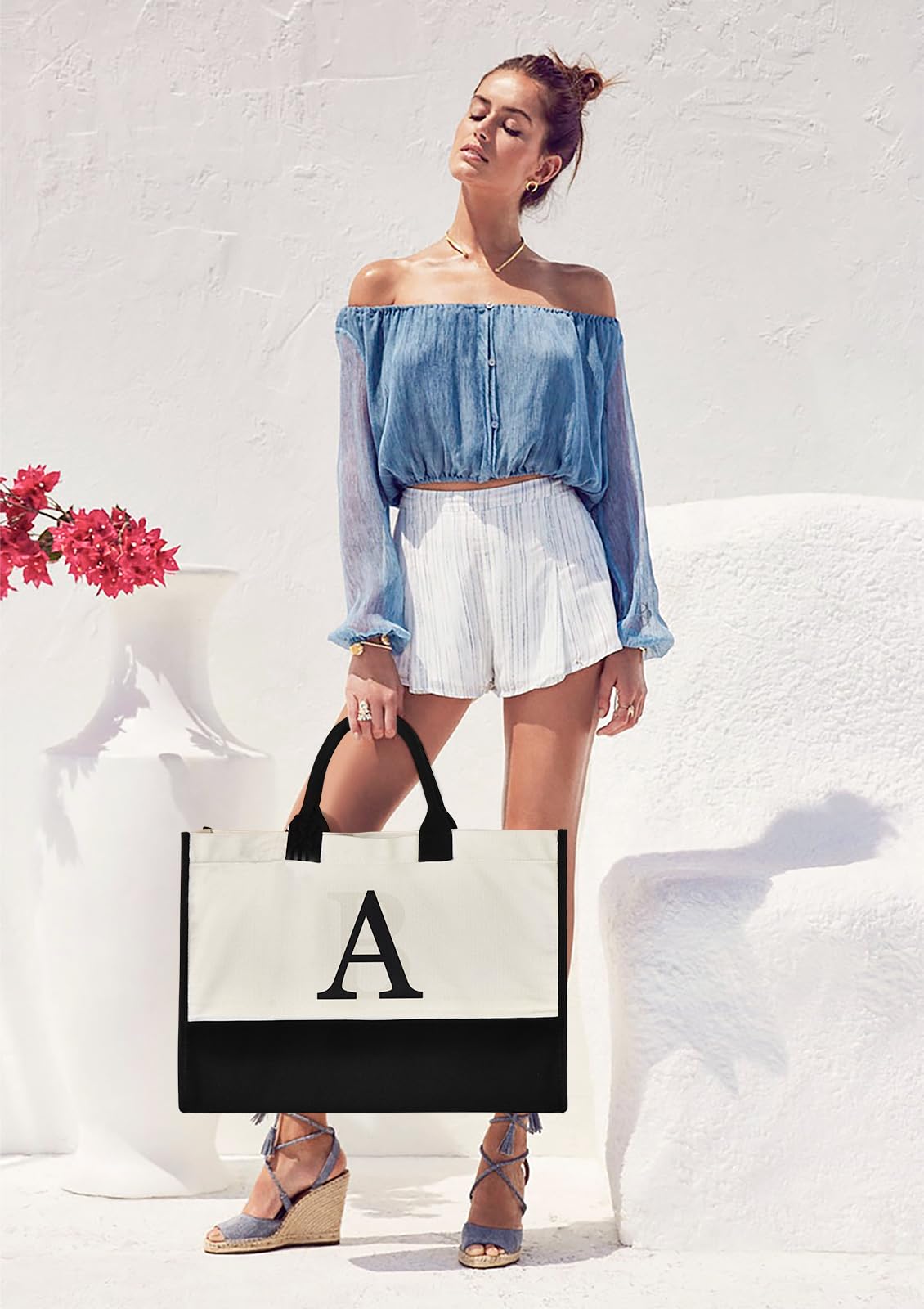GASSDA Initial Canvas Tote Bag, Birthday Gifts For Women, Monogram Personalized Gifts For Women Mom Teachers Bridesmaids