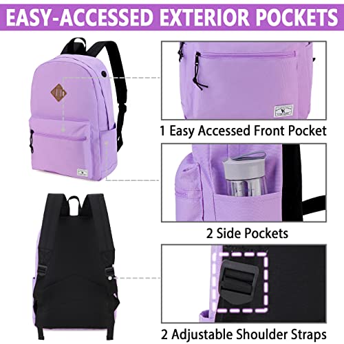 VX VONXURY Backpack for Women,Simple Lightweight Lavender Bookbag for School Travel Work (Light Purple)