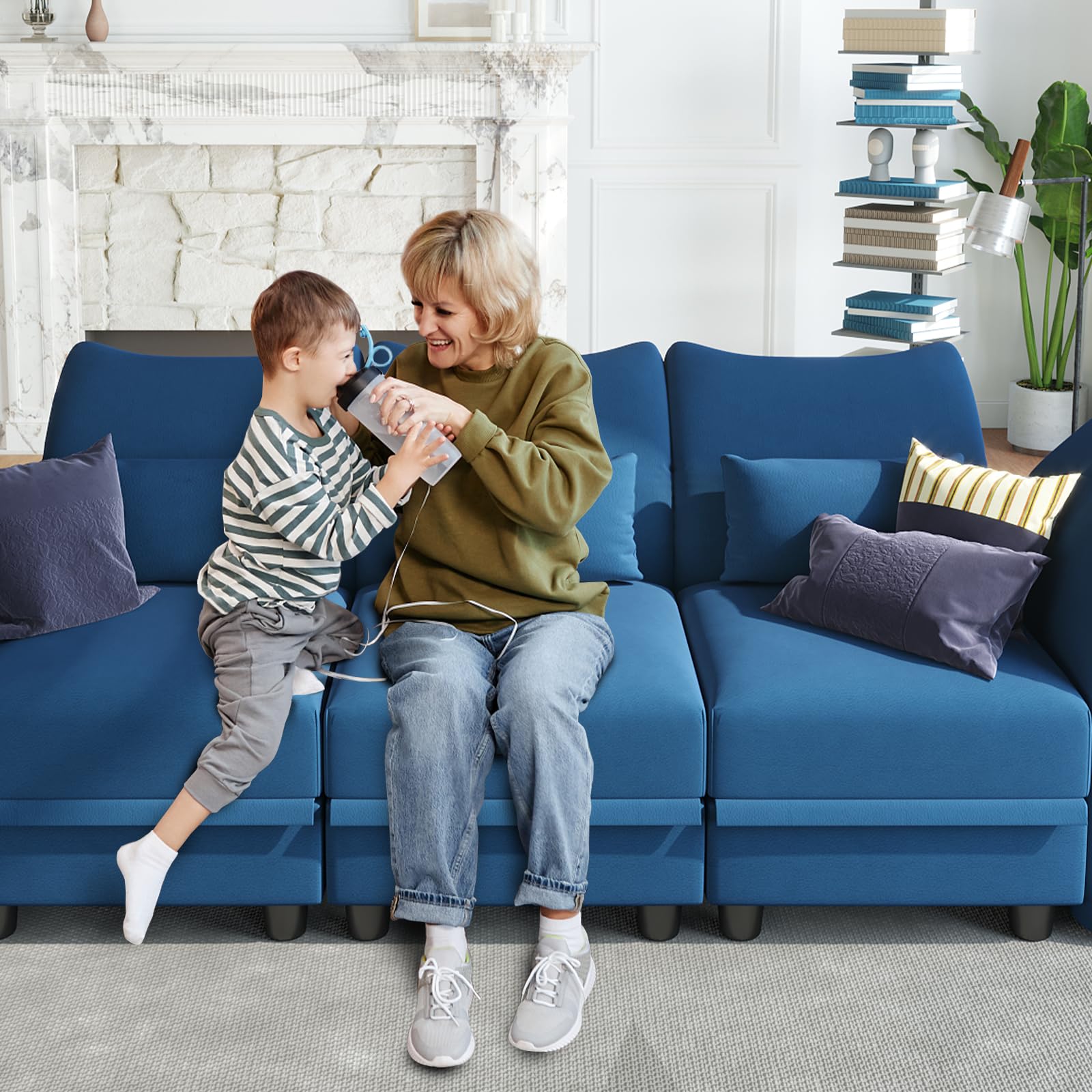 LLappuil Sectional Couch Convertible Oversize U Shaped Modular Sectional Sofa with Storage Easy Clean Anti-Scratch 10 Seat Velvet Sectional for Living Room, Blue