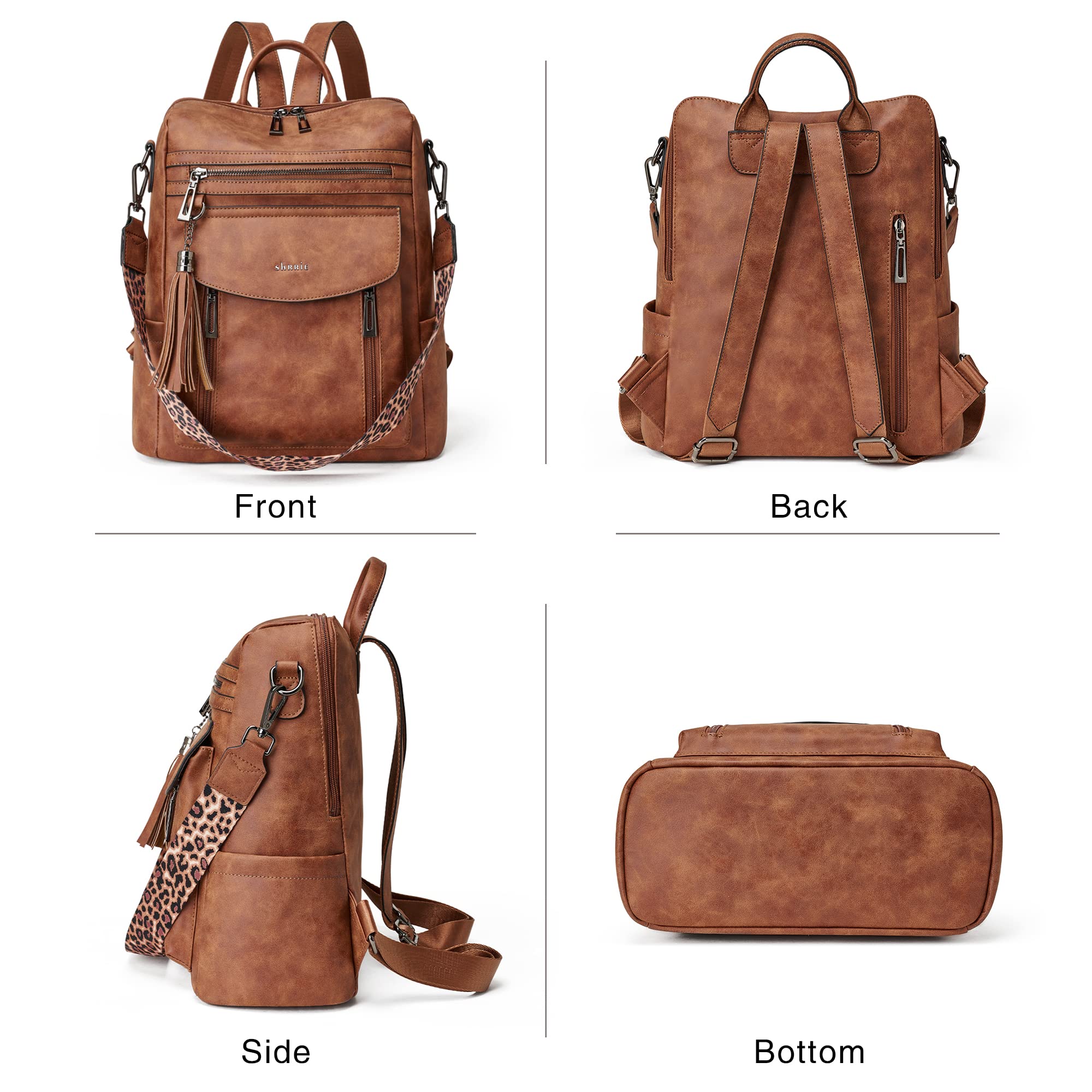 Shrrie Backpack Purse for Women Fashion Leather Backpack Purse Designer Travel Backpack Convertible Shoulder Bag with Wristlet