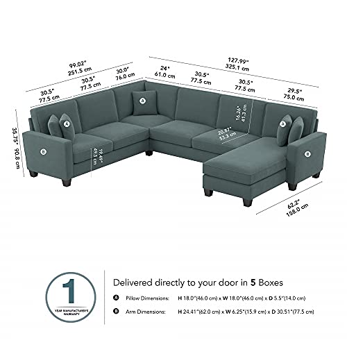 Bush Furniture Stockton U Shaped Sectional Couch with Reversible Chaise Lounge, 128W, Turkish Blue Herringbone