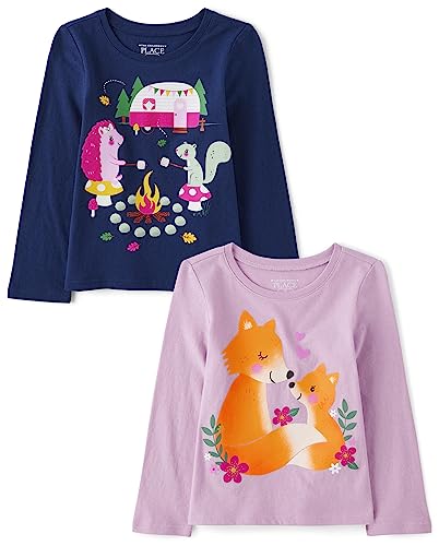The Children's Place Baby-Girls And Toddler Girls Long Sleeve Graphic T-shirt 2-pack Fox/Camping 2T