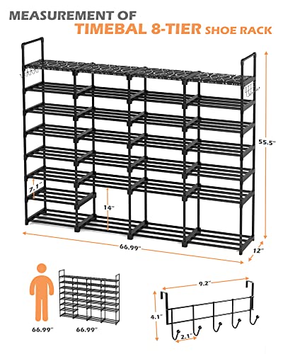 TIMEBAL 8 Tier Large Shoe Rack Organizer, 52-60 Pairs Shoe Storage, Vertical Free Standing Tall Shoe Rack for Entryway, Stackable Shoe Cabinet Shoe Rack Organizer for Closet Bedroom Hallway Garage