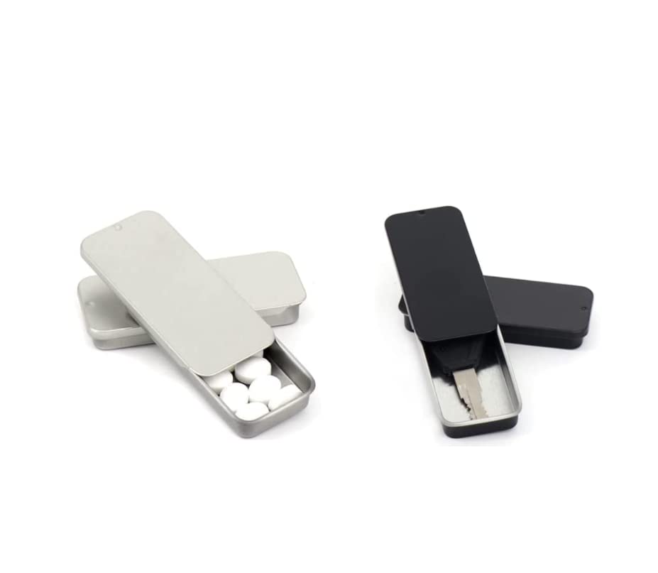 HLLMX 3 PCS Mini Metal Tin Box Containers Metal Slide Top Tin Containers Rectangular Empty Hinged Tins Box Containers 3.15 by 1.34 by 0.4 Inch for Candies Jewelry Crafts Pills Survival Kit