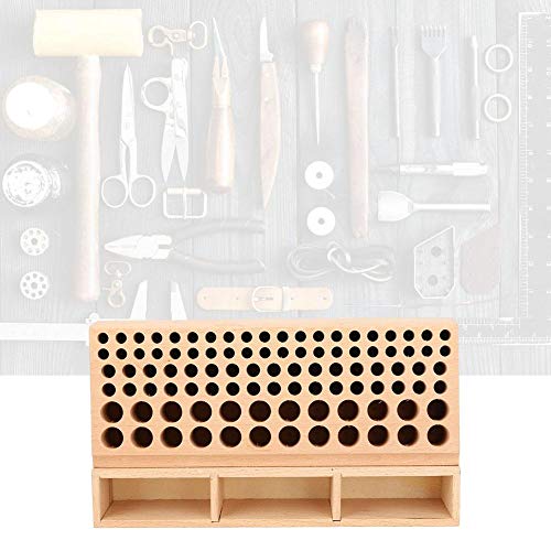98 Holes Leather Craft Tool Holder Box, Leather Tool Holder Wooden Leather Craft Tool Holder for Leather Working Making Punch Tools Organizer Storage