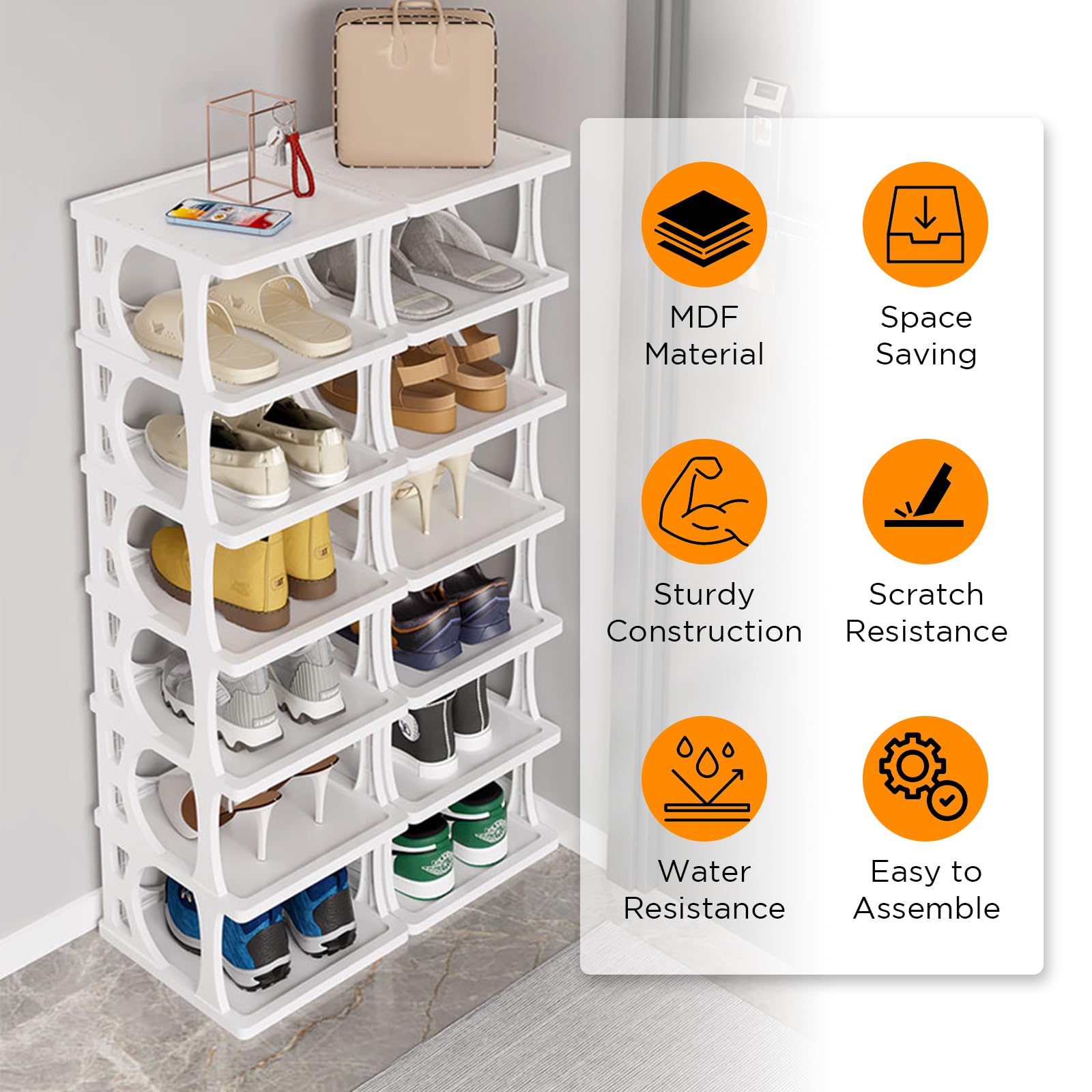 Jollebone Upgraded 14 Tier Shoe Storage, Flexible Combination Shoe Rack, Stackable Shoe Organizer for Closet Plastic Vertical Shoe Holder for Entryway Space Saving Narrow Shoe Cabinet (Black)