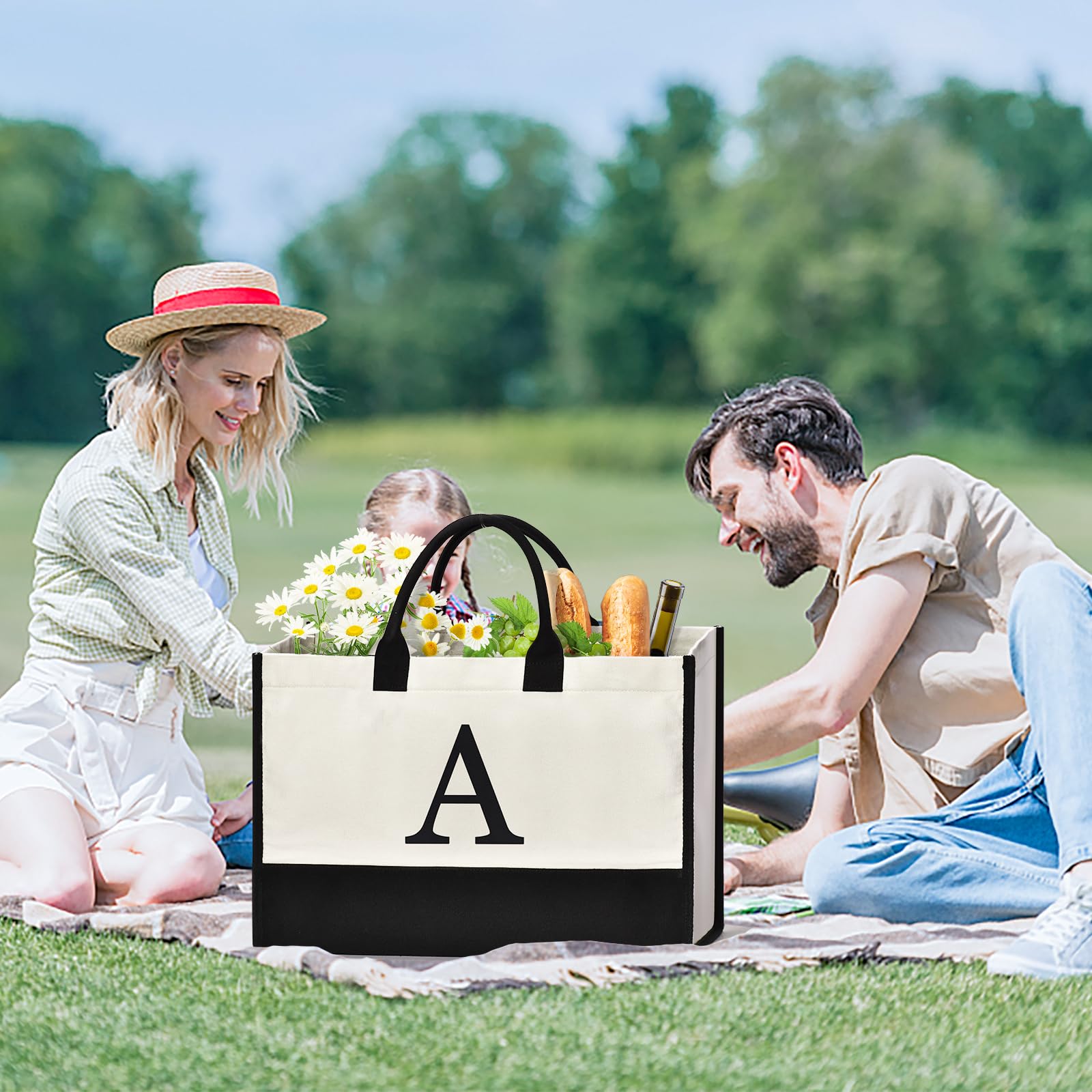 GASSDA Initial Canvas Tote Bag, Birthday Gifts For Women, Monogram Personalized Gifts For Women Mom Teachers Bridesmaids
