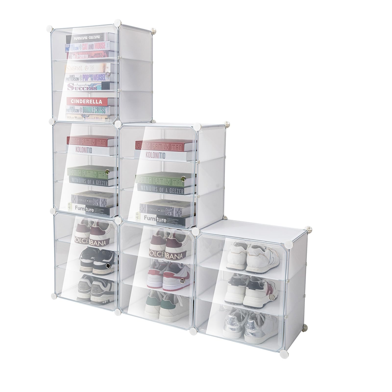 DDBESSIC Shoe Rack Organizer, 72 Pair Shoe Storage Cabinet with Door Cube Bookcase Storage Shelf Bookshelf Expandable Plastic Shoe Shelves for Closet, Entryway, Hallway, Bedroom