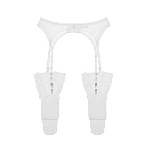 Varsbaby Women Sexy Suspender Belt with Stockings Plus Size Garter Belts and Stocking Sets (M,White)