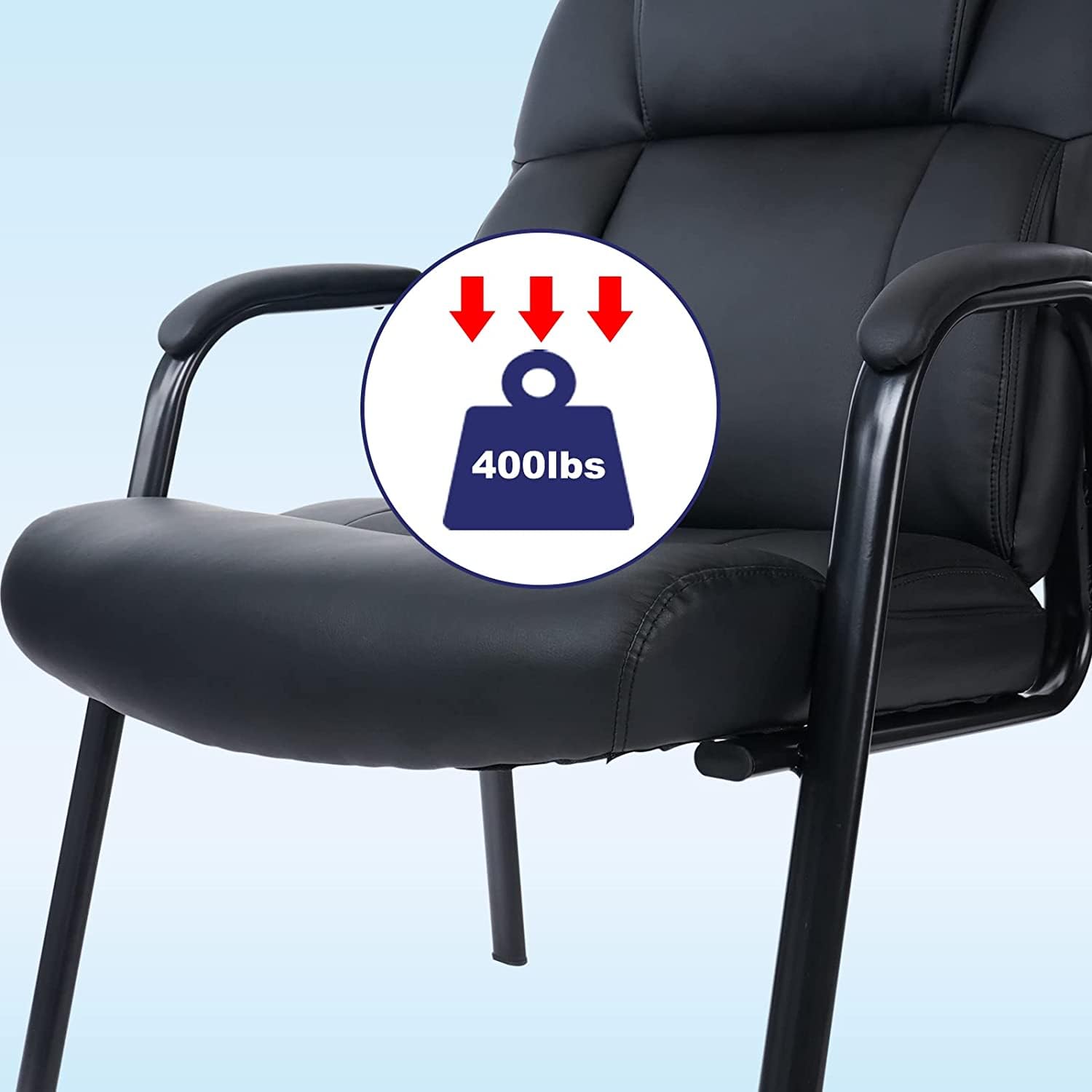 CLATINA Big & Tall 400 lb Waiting Room Guest Executive Chair with Bonded Leather Padded Armrest Modern Style with Sled Base and Solid Metal Frame for Office Reception and Conference (Black-B(A))