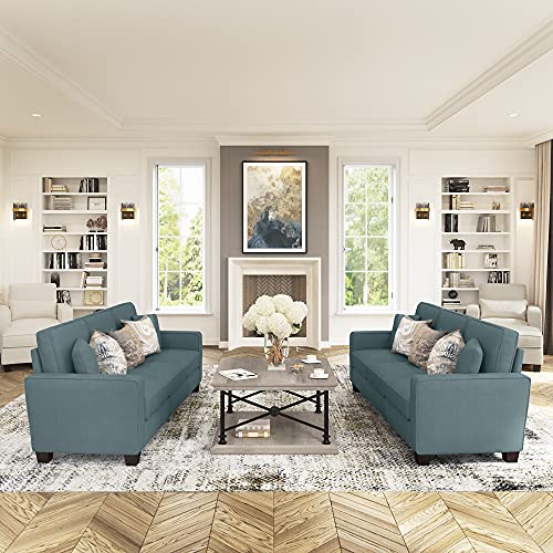 Bush Furniture Stockton U Shaped Sectional Couch with Reversible Chaise Lounge, 128W, Turkish Blue Herringbone