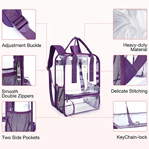 mommore Heavy Duty Clear Backpack Durable See Through Bookbags for Work (Purple, Large)