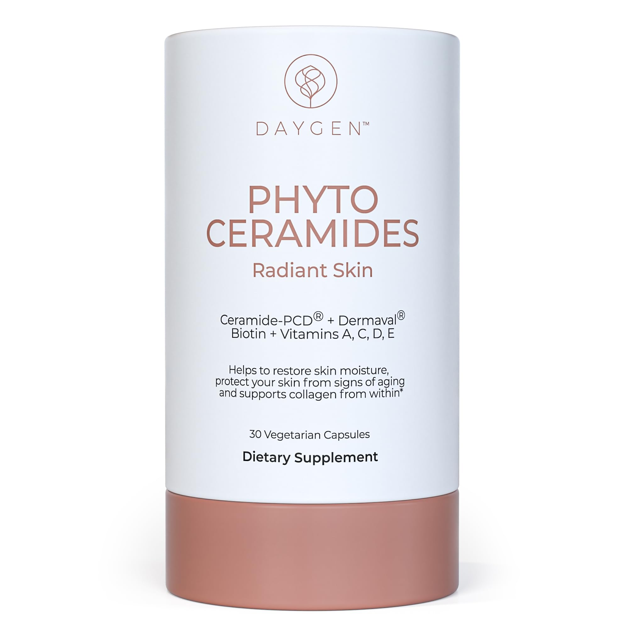 DAYGEN Phytoceramides Radiant Skin with Ceramides & Dermaval - Restore Skin Moisture, Support Collagen Production, with Biotin and Vitamins A,C,D and E โ Gluten Free, Natural, 30 Capsules