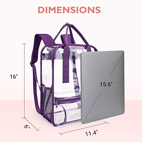 mommore Heavy Duty Clear Backpack Durable See Through Bookbags for Work (Purple, Large)