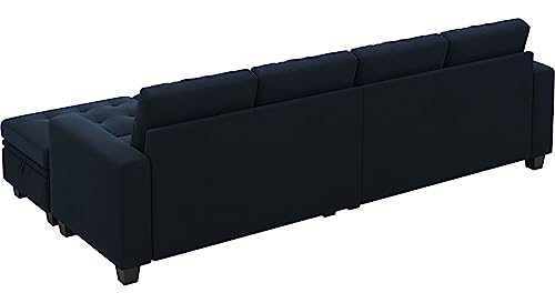 Belffin Velvet Convertible 4-Seat Sectional Sleeper Sofa with Reversible Chaise Sleeper Sectional Couch Bed with Storage Ottoman Sectional Sofa Couch Set Blue
