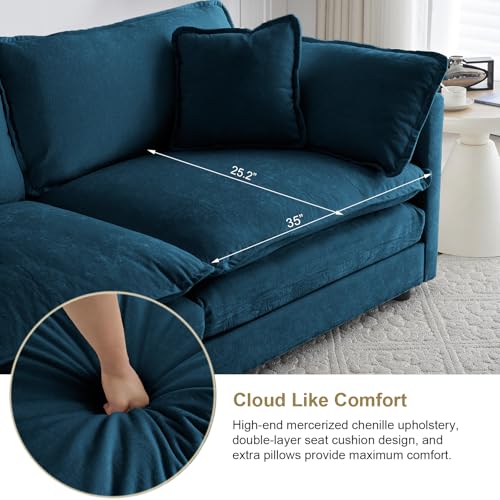 KIVENJAJA Oversized U-Shaped Modular Sectional Sofa, Modern Chenille 4-Seater Deep Seat Cloud Couch with 2 Ottomans/Chaises & 6 Pillows for Living Room Office, 146.5”W, Blue