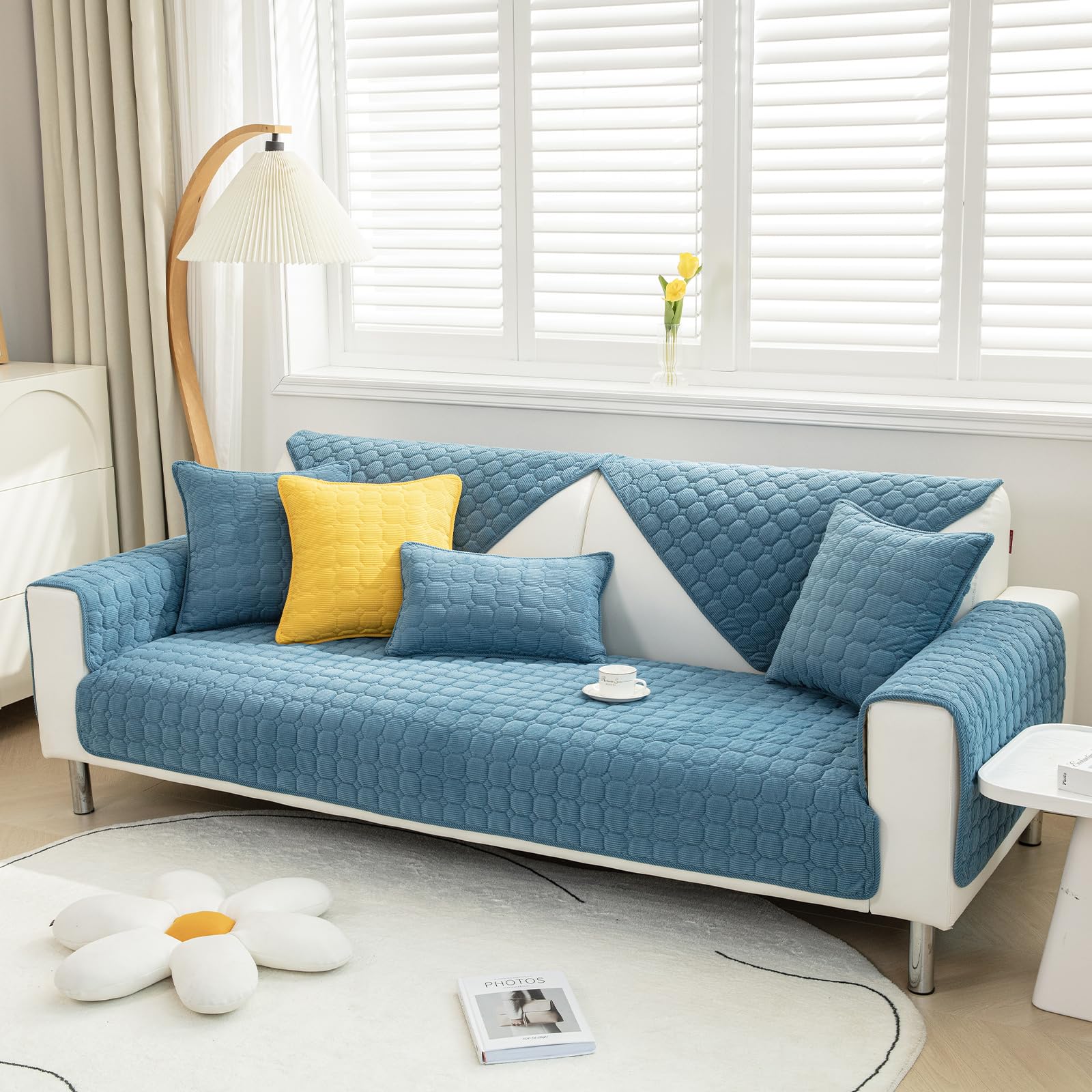 MIFXIN Sofa Cover 1 2 3 Cushion Couch Sectional Sofa Slipcover Universal Anti-Slip Furniture Protector for Living Room Loveseat Recliner L Shaped Armrest Backrest (Only 1 Piece) Blue 36''x63''
