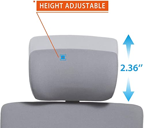 CLATINA Adjustable Height Upholstered Headrest for Mellet Series Ergonomic Chair High Head Cushion for Home Office Chair, Grey