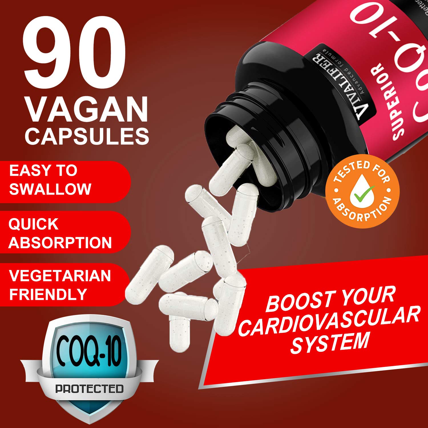 VIVALIFER CoQ10 300mg - High Potency Coenzyme Q10 Supplement for Antioxidant, Energy Production & Heart Function - 90 Softgels