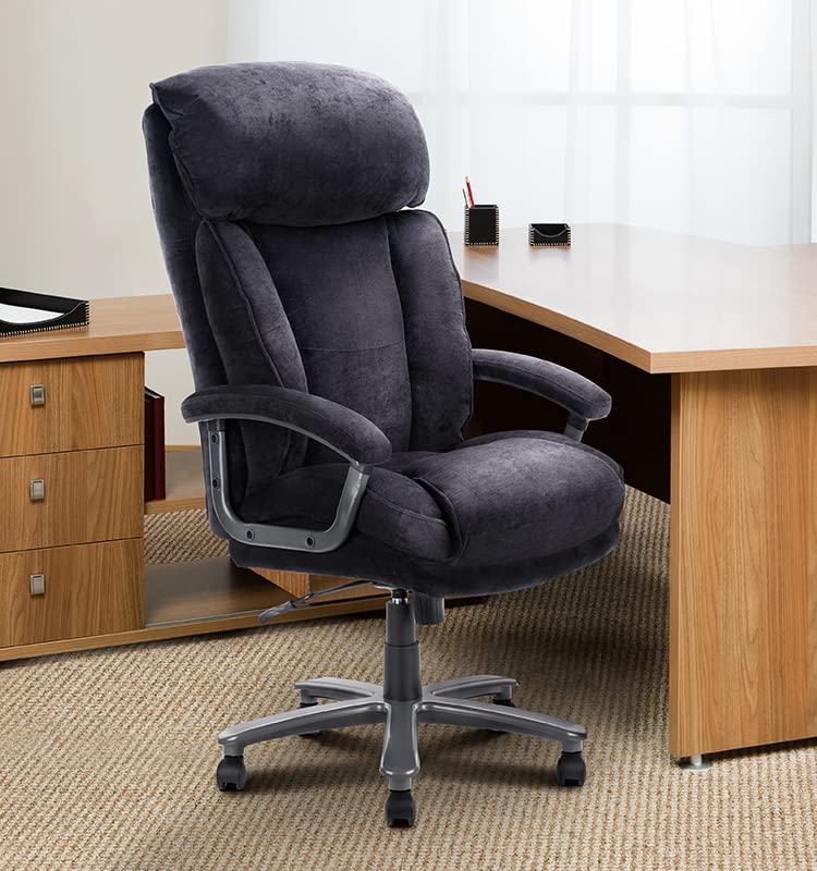 CLATINA Comfortable Big and Tall Executive Office Chair with 400lbs Weight Capacity, Thick Padding, Adjustable Height and Upholstered Design Sturdy for Home Office Black