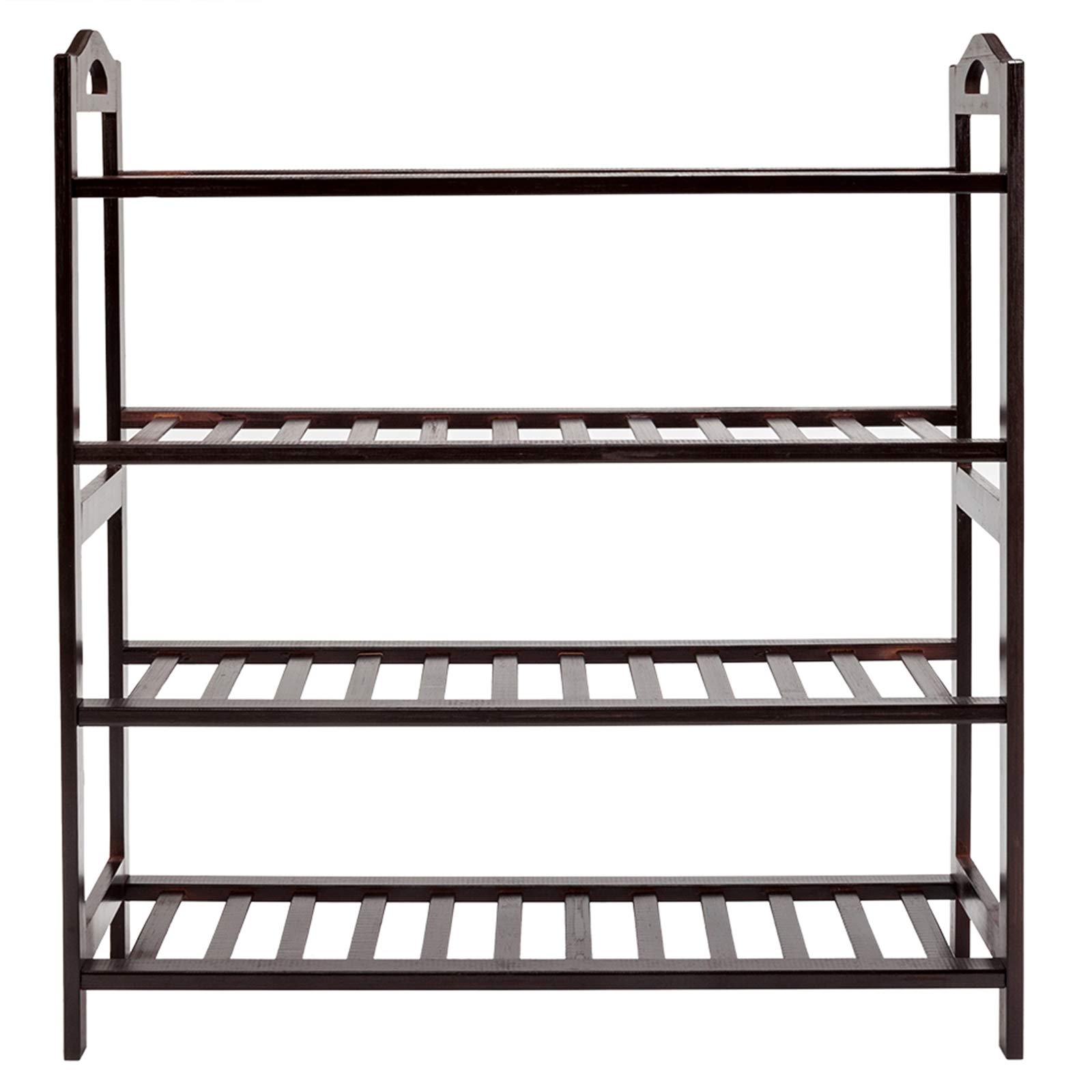 Bamboo 4 Tier Shoe Rack - Shoe Storage Shelf, Industrial Shoe Tower, Narrow Shoe Organizer Entryway Freestanding Shoe Cabinet Organizer Storage Rack - Storage Shelf for Narrow Closet, Hallway, Black