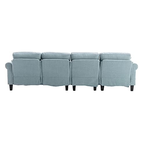 Eafurn U-Shaped Sectional Sofa w/Chaise Lounge and Movable Ottoman,108.66" Convertible Corner Couch,5 Seater Linen Upholstery Sofa&Couches with 2 Pillows for Living Room Furniture Sets, Light Blue