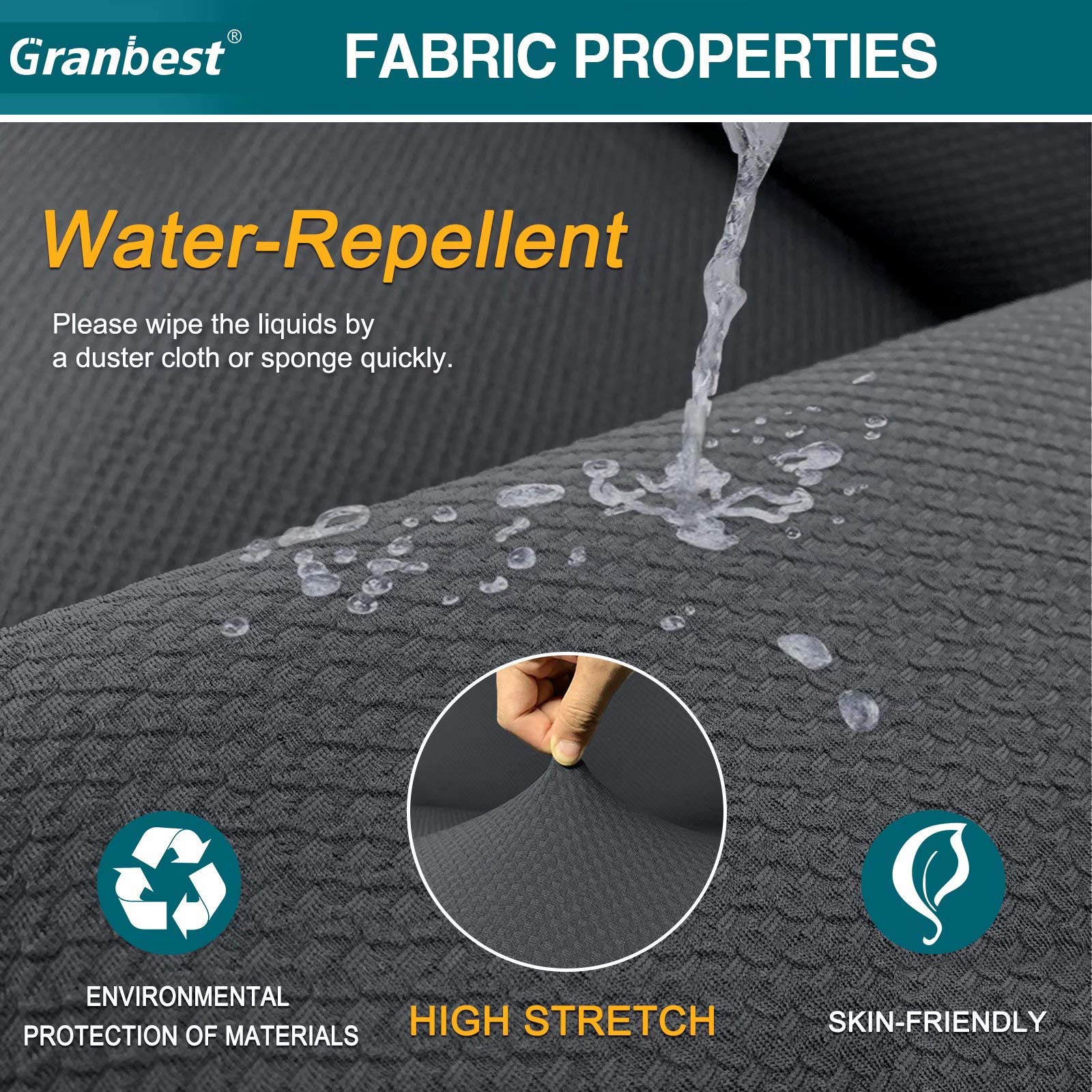 Granbest Water-Repellent Sofa Cover Luxury Thick Couch Covers for Dogs Stylish Jacquard Pattern Stretch Sofa Slipcover Non Slip Furniture Protector with Foam Sticks(Large,Gray)