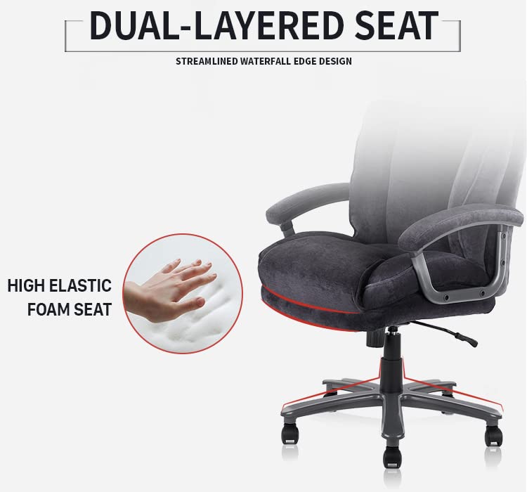 CLATINA Comfortable Big and Tall Executive Office Chair with 400lbs Weight Capacity, Thick Padding, Adjustable Height and Upholstered Design Sturdy for Home Office Black