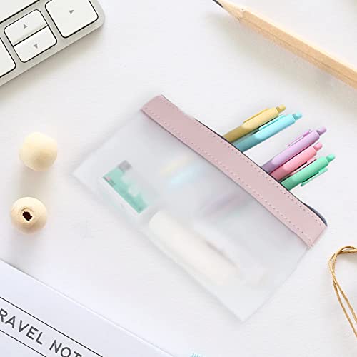 4Pcs Pencil Case Set Clear Pencil Storage Pouch Exam Pencil Ba with Zipper Makeup Cosmetics Bag for Women School and Office Supplies(Pink Green Beige White and Blue)