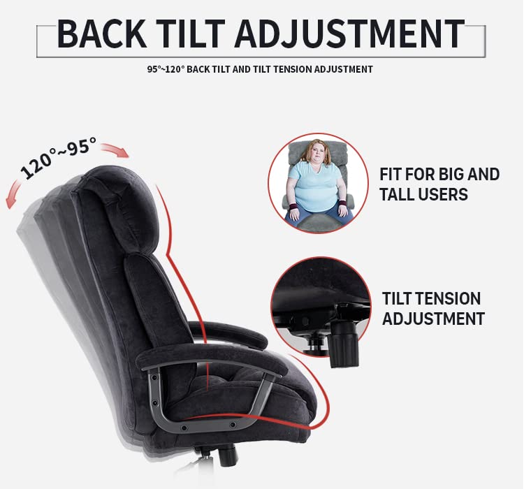 CLATINA Comfortable Big and Tall Executive Office Chair with 400lbs Weight Capacity, Thick Padding, Adjustable Height and Upholstered Design Sturdy for Home Office Black