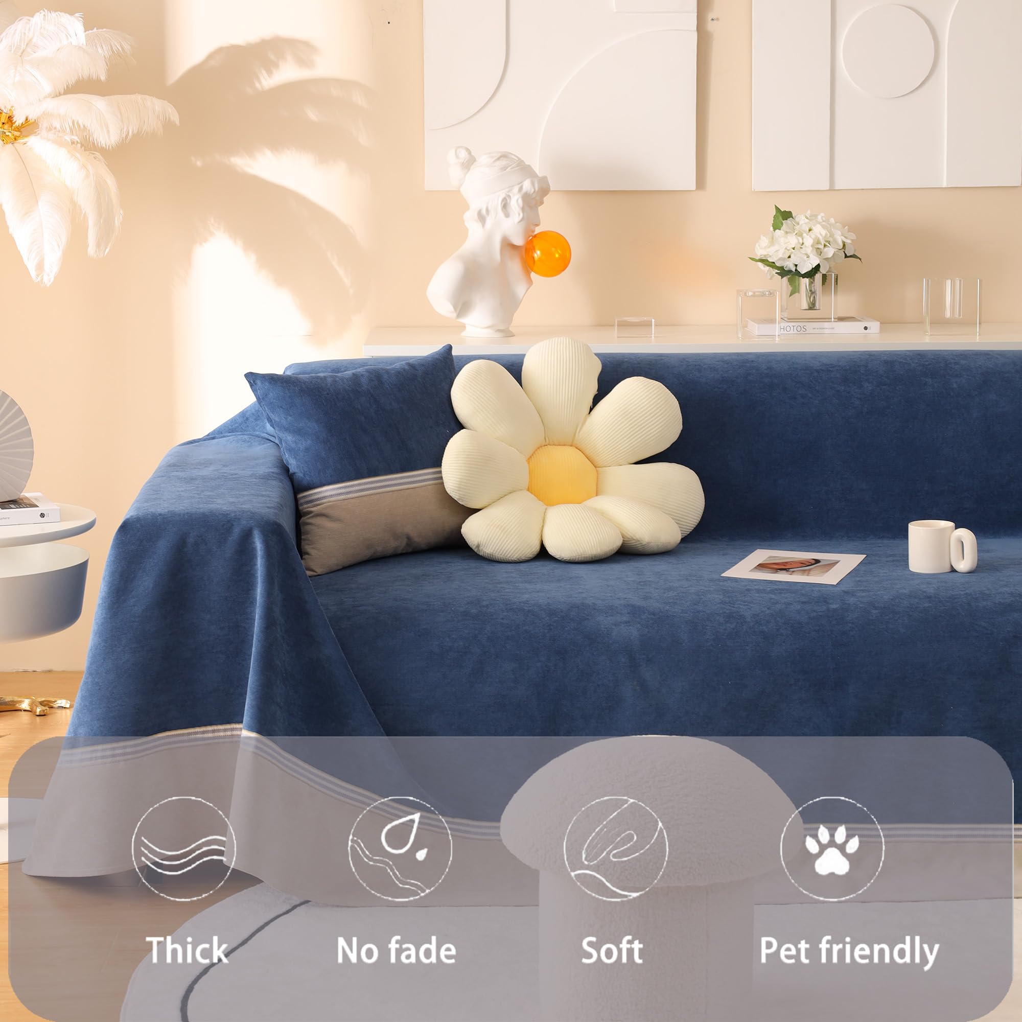 Mxaeyr Waterproof Sofa Cover for Pets, Dark Blue Couch Covers for Sectional Sofa, Simple Style Sofa Covers for 2-3 Cushion Couch, Waterproof, Durable and Washable, XL 79" x 118"