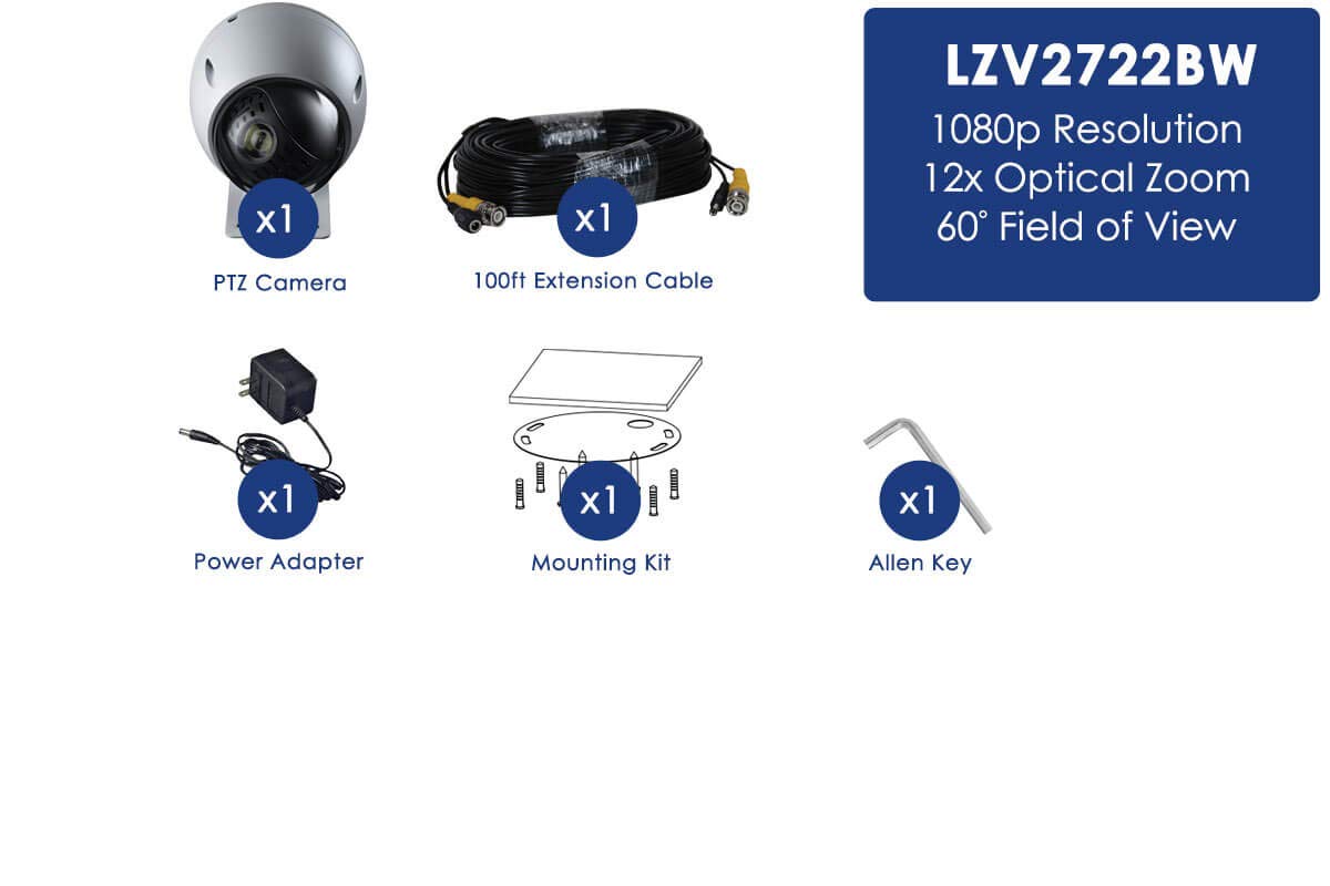 Lorex LZV2722B Indoor/Outdoor Professional 360 Degree, HD 1080p Pan Tilt Zoom Camera with 12X Optical, 16X Digital Zoom, Camera Only (M.) (Renewed)