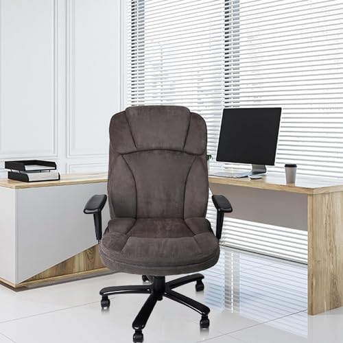 CLATINA Ergonomic Velvet Big and Tall Executive Office Chair with Upholstered Swivel 400lbs High Capacity Adjustable Height Thick Padding Headrest and Armrest for Home (Brown)