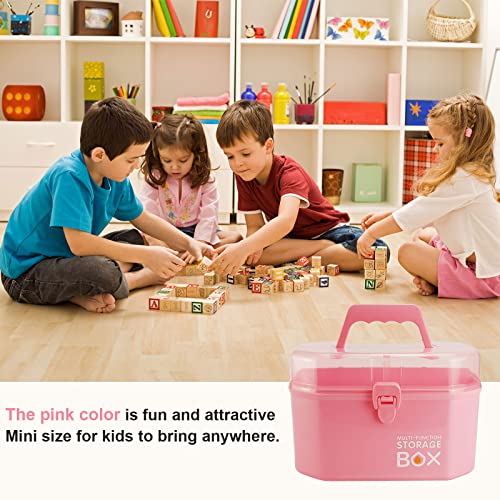 HengLiSam Plastic Box Organizer with Removable Tray, Multipurpose Organizer for Girls, Portable Handled Storage Case for Art Craft and Cosmetic(Pink)
