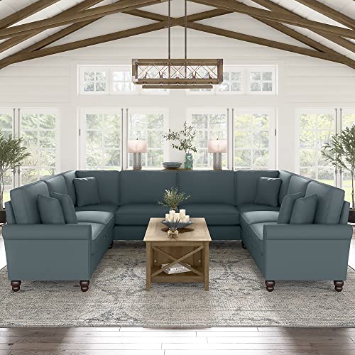 Bush Furniture Hudson U Shaped Sectional Couch, 125W, Turkish Blue Herringbone