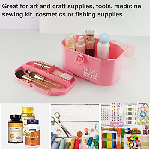HengLiSam Plastic Box Organizer with Removable Tray, Multipurpose Organizer for Girls, Portable Handled Storage Case for Art Craft and Cosmetic(Pink)